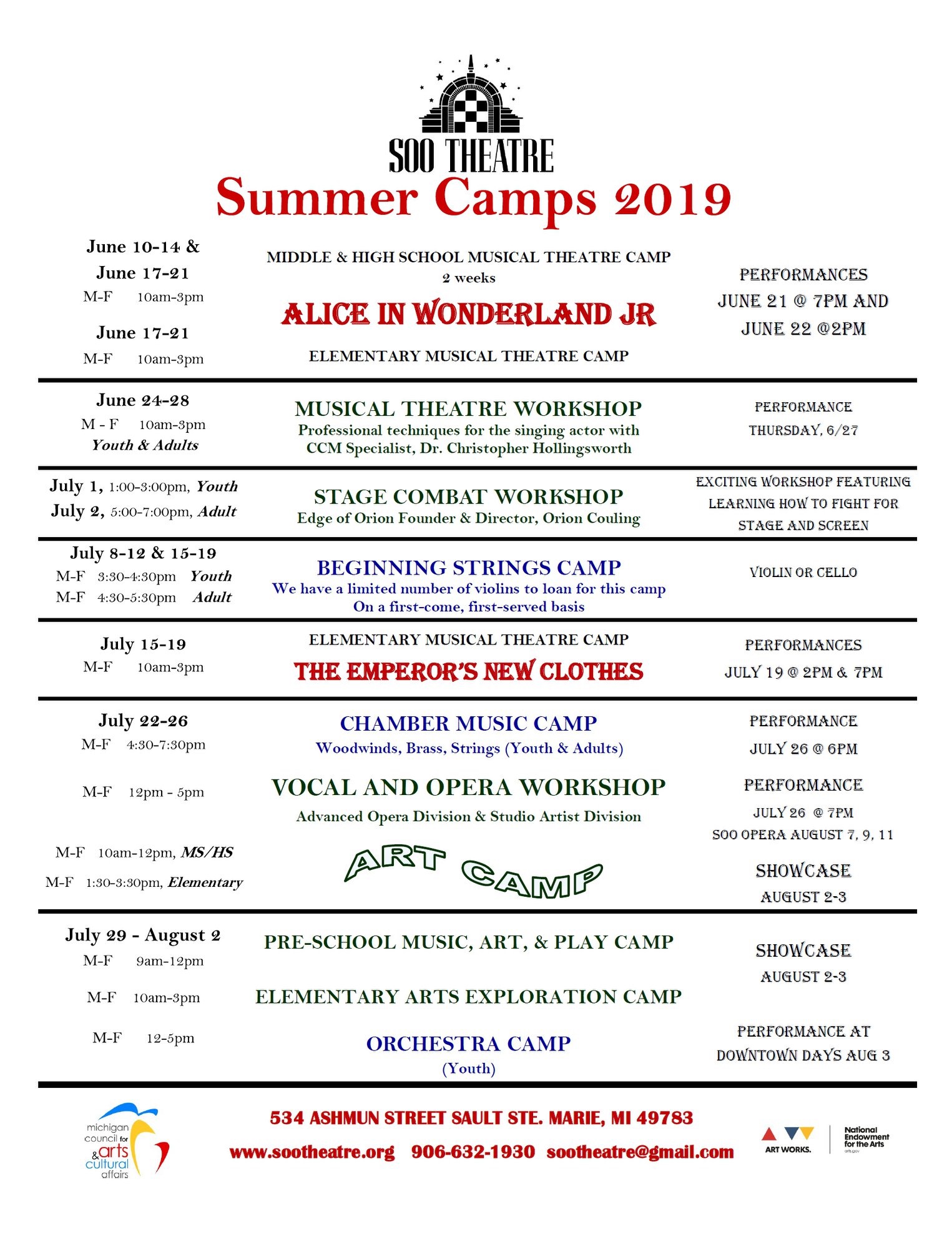 Summer Camps at Soo Theatre Project! - The Soo Theatre Project, Inc.