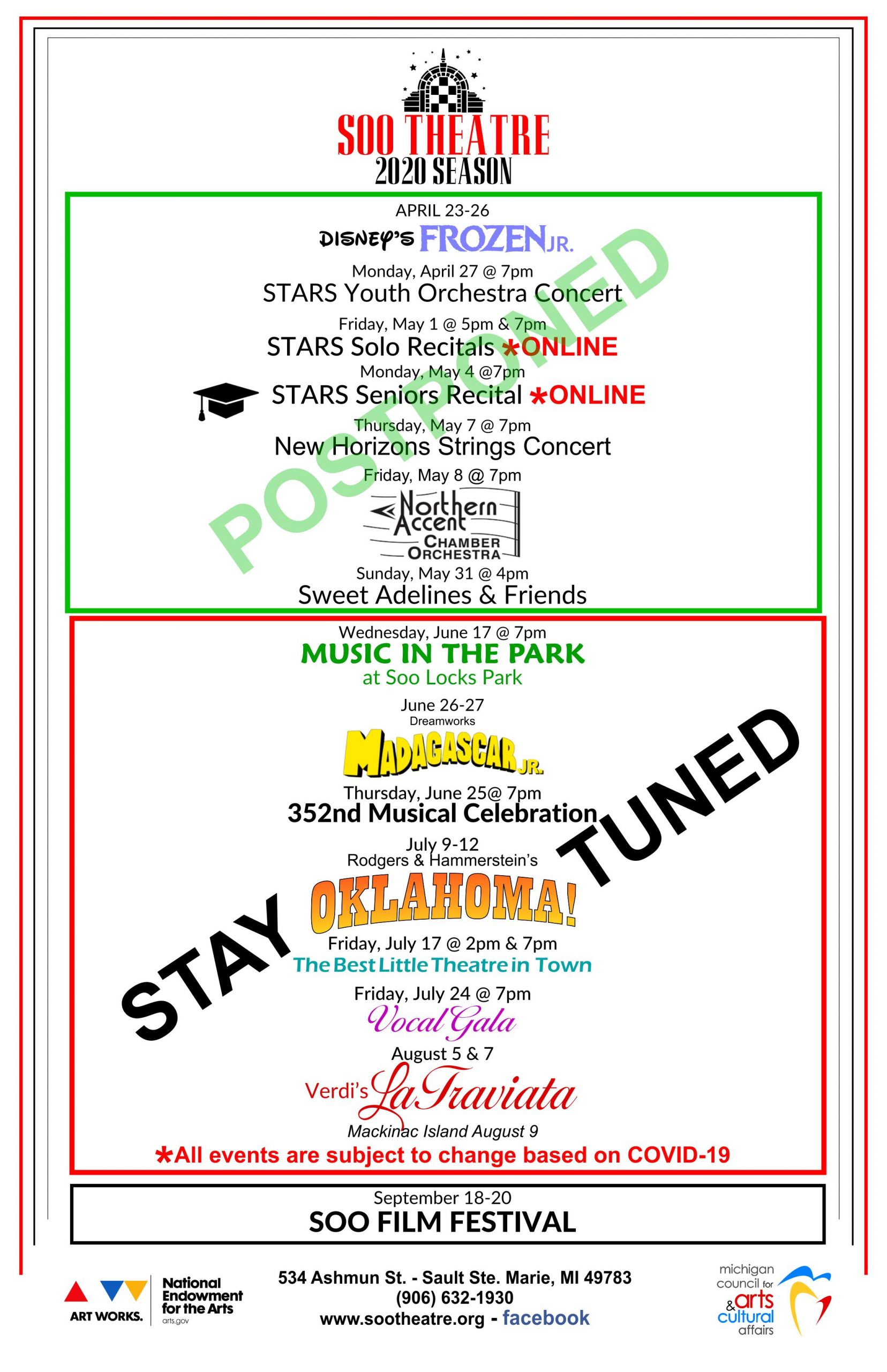 2020 Season Schedule - The Soo Theatre Project, Inc.