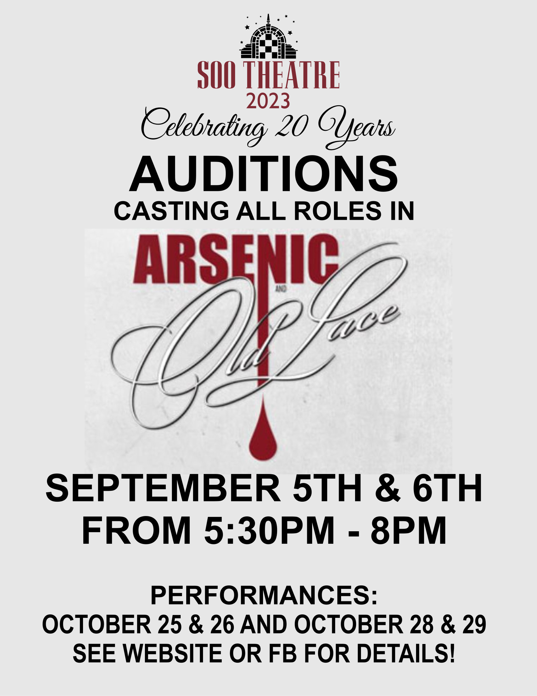 2023 - Auditions for Arsenic & Old Lace - The Soo Theatre Project, Inc.